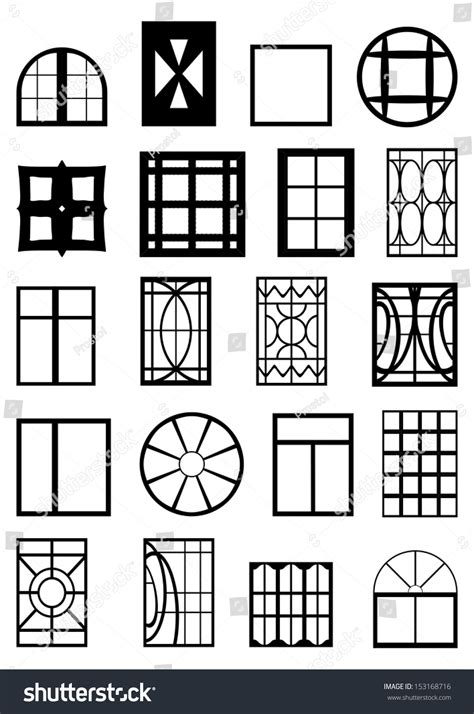 Different Types Window Frames Black Contour Stock Vector Royalty Free