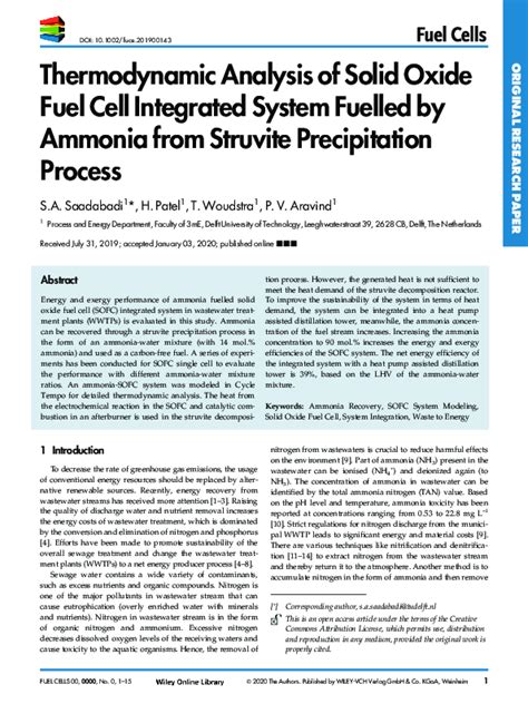 Pdf Thermodynamic Analysis Of A Solid Oxide Fuel Cell System Fuelled