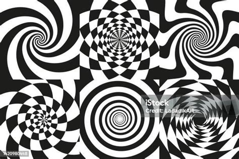 최면 광학 나선 배경 환각적인 나선형 이미지 검은 색 예술 소용돌이 패턴 3d 트위스트 효과 초현실적 환상 깔끔한 벡터 세트 검안에 대한 스톡 벡터 아트 및 기타 이미지