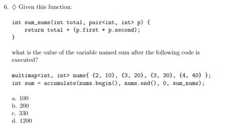Solved Given This Function Int Sum Nums Int Total Pair Chegg