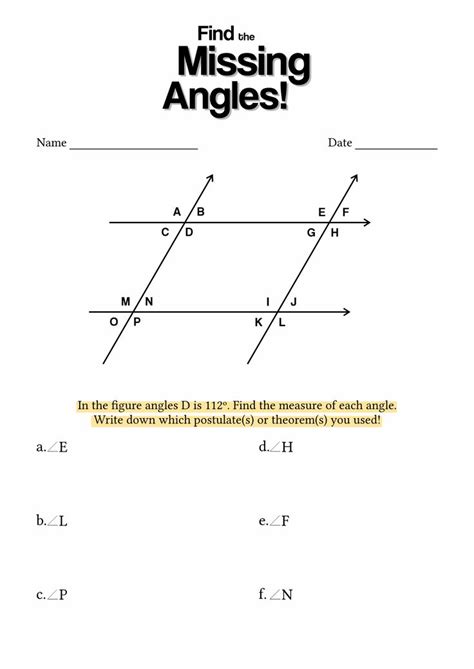 Missing Angle Puzzle Worksheet Theorems Problem Solving Student Studying
