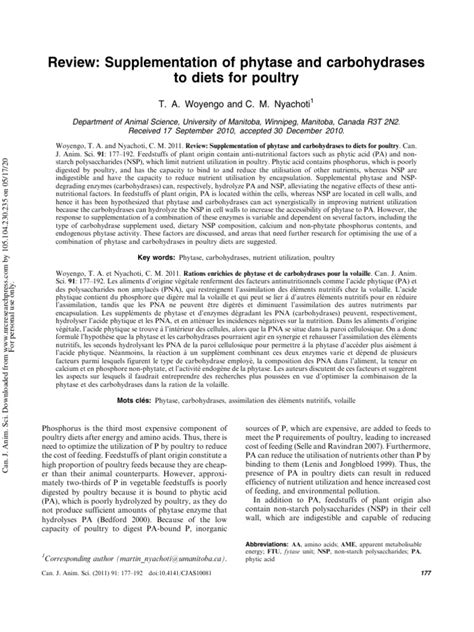 Cjas10081 Review Supplementation Of Phytase And Carbohydrases To Diets For Poultry Pdf