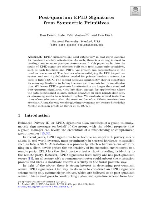 Post Quantum Epid Signatures From Symmetic Primitives Pdf Computer Security Security