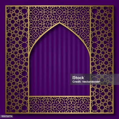 황금 무늬 프레임 동양 아치형된 창 형태로입니다 빈티지 인사말 카드 배경입니다 0명에 대한 스톡 벡터 아트 및 기타 이미지 0명 가리기 고풍스런 Istock