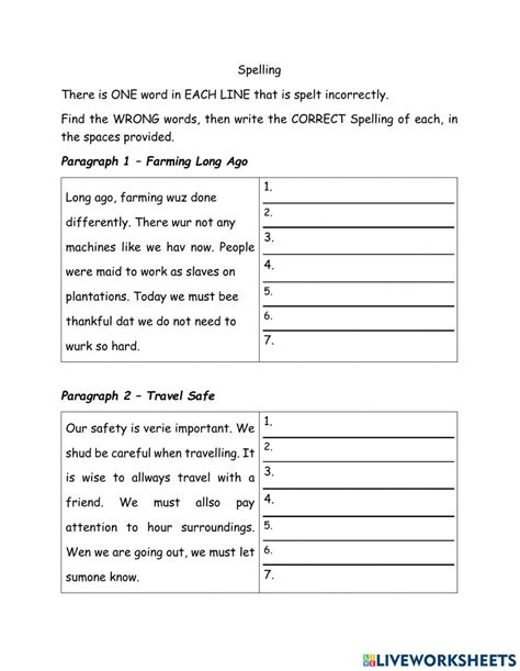Spelling Editing Errors Online Exercise For Live Worksheets