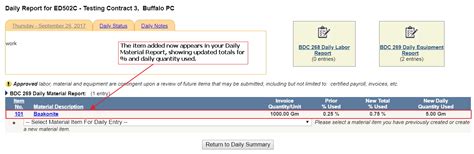 Daily Material Report