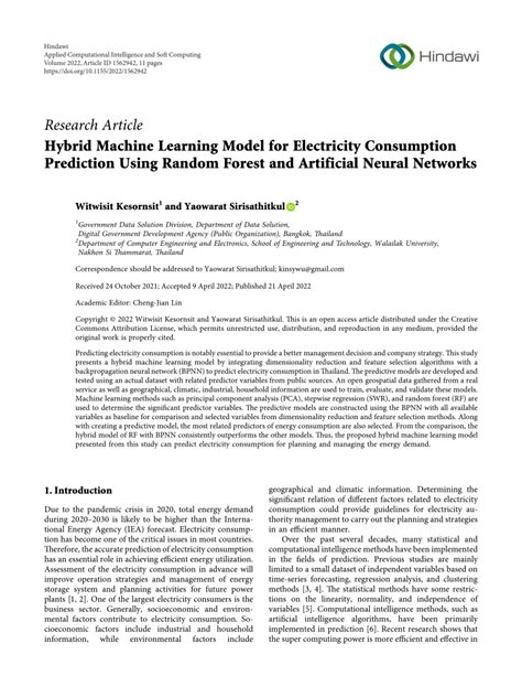 (PDF) Hybrid Machine Learning Model for Electricity Consumption Prediction Using Random Forest ...