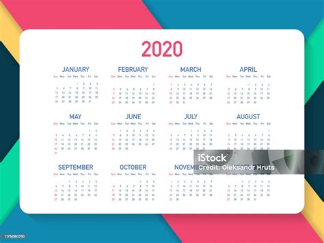 달력 2020 벡터 기본 그리드입니다 간단한 디자인 템플릿 벡터 그림입니다 10월에 대한 스톡 벡터 아트 및 기타 이미지