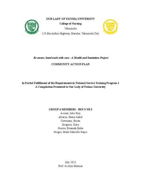 Community Project Plan Pdf Hand Washing Infection