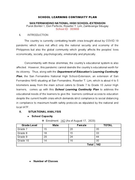 Sfnhs Extensions School Learning Continuity Plan Pdf Classroom