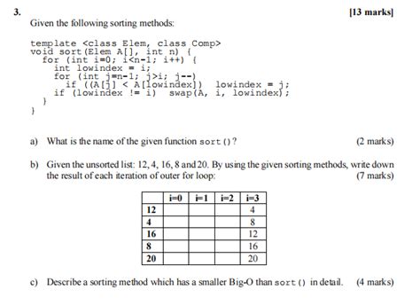 Solved 3 13 Marks Given The Following Sorting