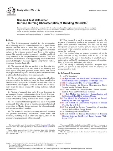 Astm E84 Surface Burning Characteistics Of Building Materials Pdf