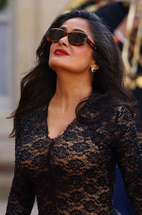 Salma Hayek Dazzles In Sheer Navy Lace At Paris State Dinner Fresh Life