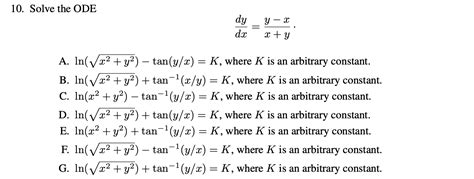 Solved 10 Solve The Ode Dxdy X Yy−x A