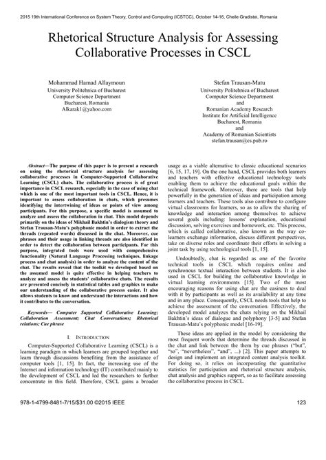 Pdf Rhetorical Structure Analysis For Assessing Collaborative Processes In Cscl
