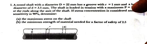 Solved 1 A Round Shaft With A Diameter D 22 Mm Has A Groove