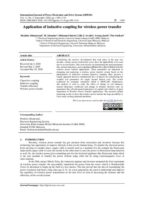 Pdf Application Of Inductive Coupling For Wireless Power Transfer
