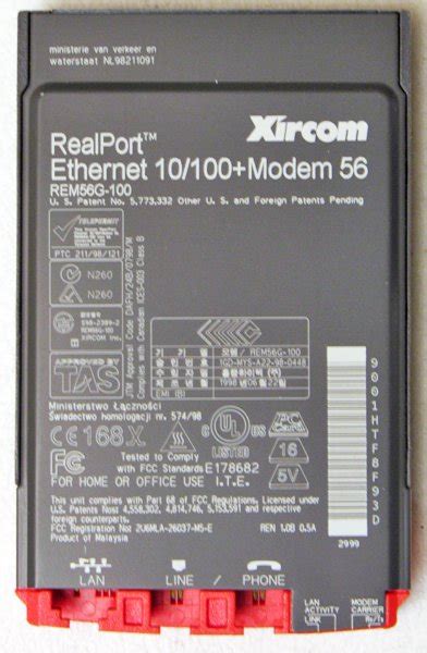 Xircom Realport Ethernet 10 100 Modem 56 Rem56g 100 Modem And Network Card 16bit
