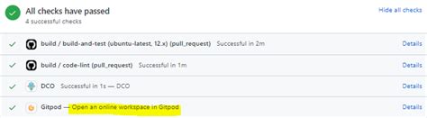 require successful build in gitpod to merge a pull request · issue 492