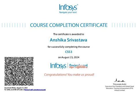 Anshika Srivastava On Linkedin Springboardinfosys Css3 Certificate Infosys