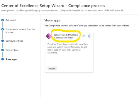 Coe Starter Kit Bug Coe Compliance Setup Wizard Share Apps Steps Pointing To Deprecated