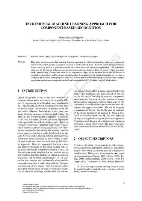 Pdf Incremental Machine Learning Approach For Component Based Recognition