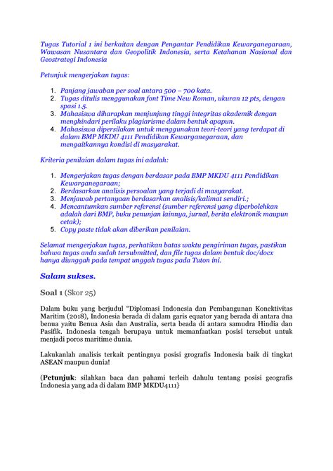 Tugas Tutorial 1 Pengantar Pendidikan Kewarganegaraan 2022 Tugas Tutorial 1 Ini Berkaitan