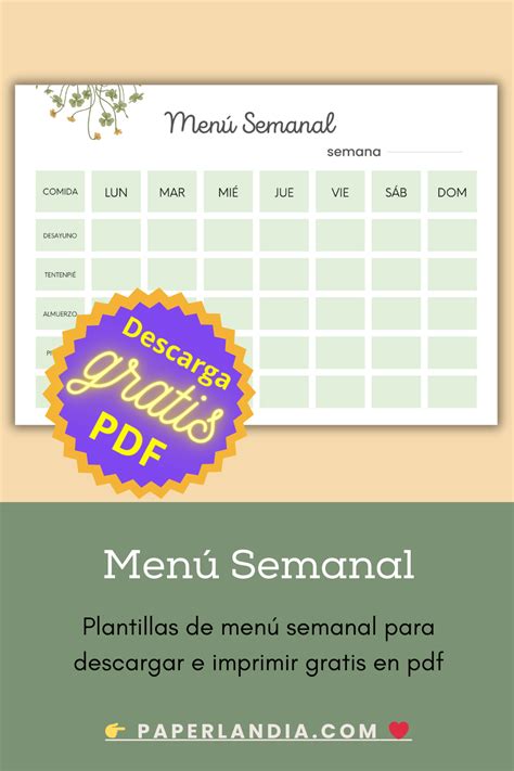 Menú Semanal Para Descargar E Imprimir Gratis ️👨‍🍳 Planificador De