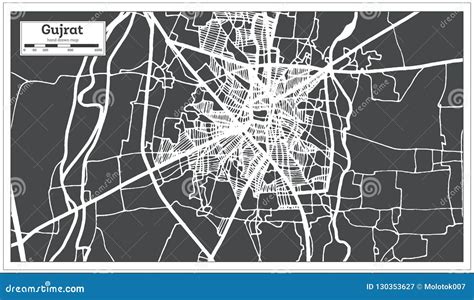 Gujrat Pakistan City Map In Retro Style In Black And White Color Outline Map Cartoon Vector