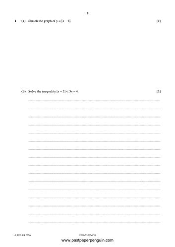 9709 Pure 3 Exam Qs And Worked Solutions Modulus Equations And Inequalities Teaching Resources