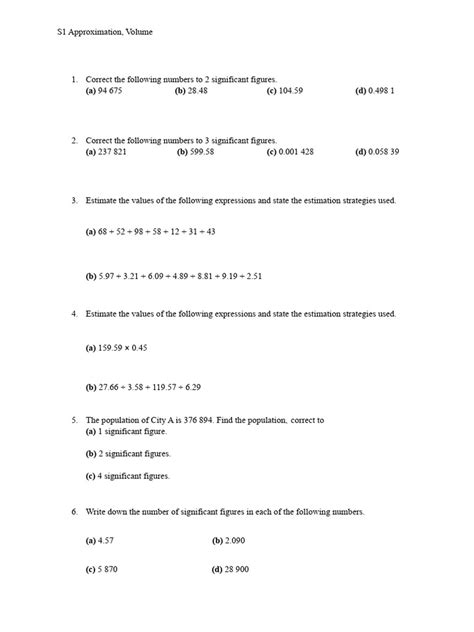 S1 Maths Approximation Volume Pdf Significant Figures Volume