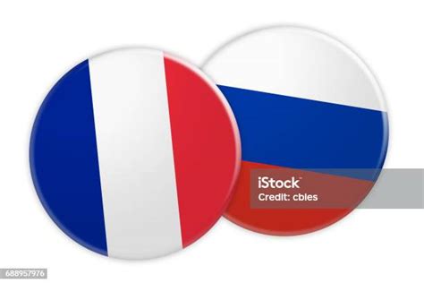 뉴스 개념 프랑스 국기에 러시아 플래그 단추 백색 배경에 3d 그림 3차원 형태에 대한 스톡 벡터 아트 및 기타 이미지 3차원 형태 International Match