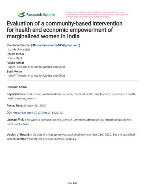 Pdf Evaluation Of A Community Based Intervention For Health And Economic Empowerment Of