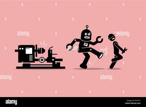 Vector Artwork Depicts Automation Future Concept Artificial Intelligence And Robot Replacing