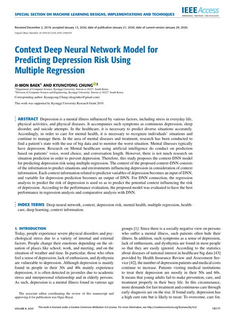 PDF Context Deep Neural Network Model For Predicting Depression Risk Using Multiple Regression