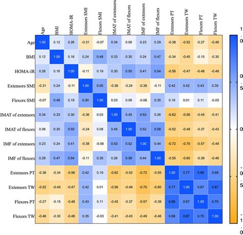 Heatmaps Of Correlation Coefficients Clinical Characteristics Muscle Download Scientific