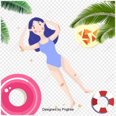 아름다운 해변 만화 일러스트 귀여운 자유형 여름 휴가태양케이크 Png 일러스트 무료 다운로드 Lovepik