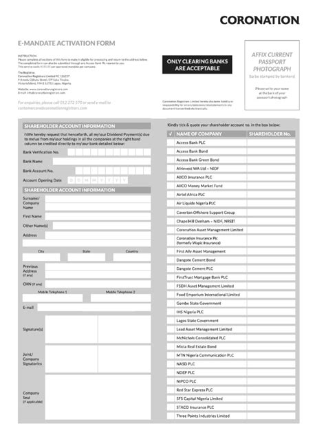 Coronation E Mandate Form Pdf