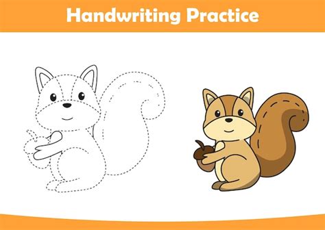 아이들을 위한 손글씨 따라그리기 및 색칠하기 다람쥐 연습 프리미엄 벡터