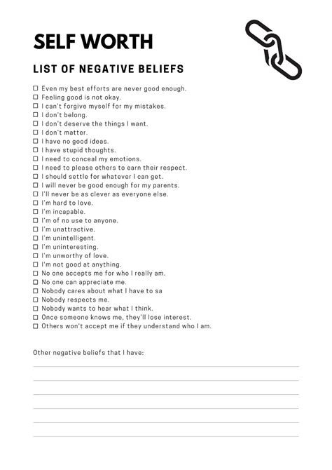 Negative Core Beliefs Worksheet Planner Hexagon