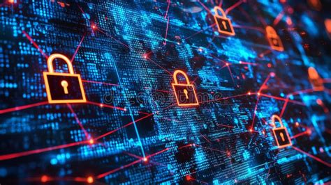 The Falling Binary Code And Alarm Icons Represent A Data Breach In