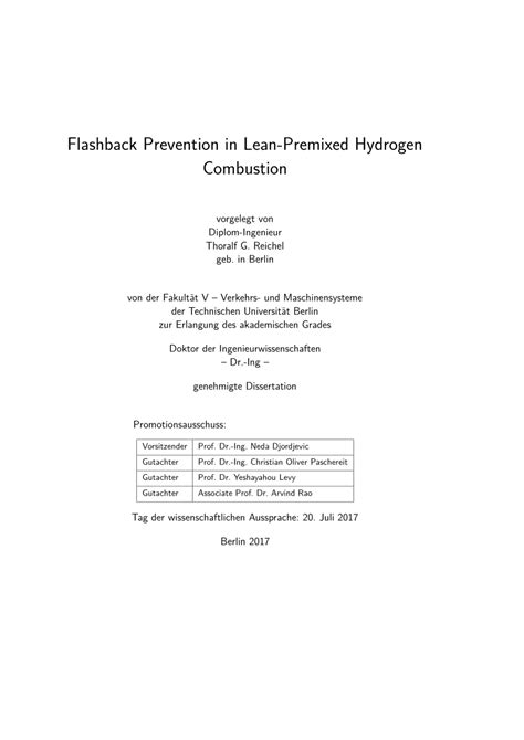 Pdf Flashback Prevention In Lean Premixed Hydrogen Combustion