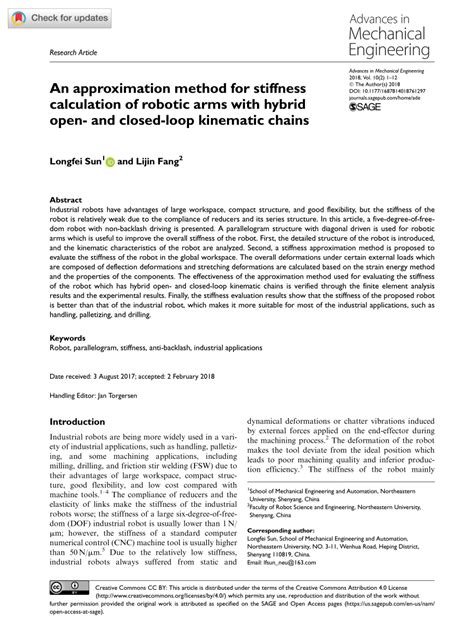Pdf An Approximation Method For Stiffness Calculation Of Robotic Arms