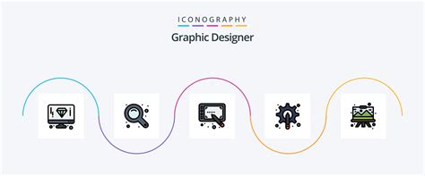 linha de designer gráfico cheia de pacote de 5 ícones planos incluindo desenho engrenagem