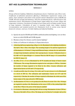 EET 463 Illumination Technology Module 1 Questions EET 463 ILLUMINATION TECHNOLOGY MODULE 1