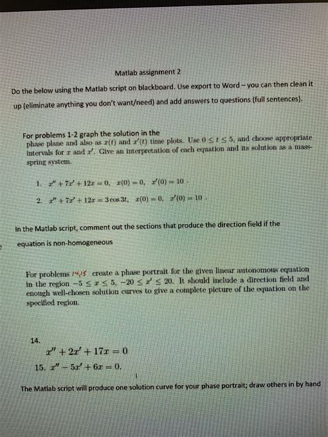 solved matlab assignment 2 do the below using the matlab