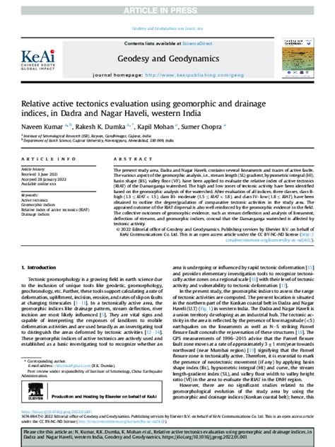 Pdf Relative Active Tectonics Evaluation Using Geomorphic And