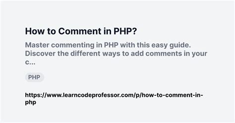 How To Comment In Php Learncodeprofessor