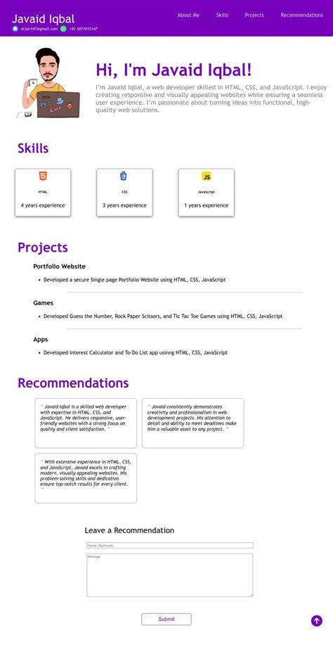 Html Css Javascript Portfoliowebsite Webdevelopment Html Css Javaid Iqbal