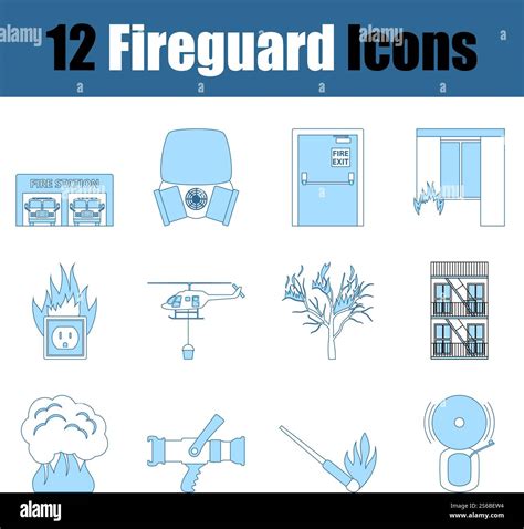 Fireguard Icon Set. Thin Line With Blue Fill Design. Vector Illustration Stock Vector Image ...